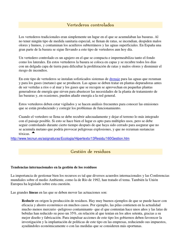 Vertederos Controlados | PDF | Vertedero | Residuos