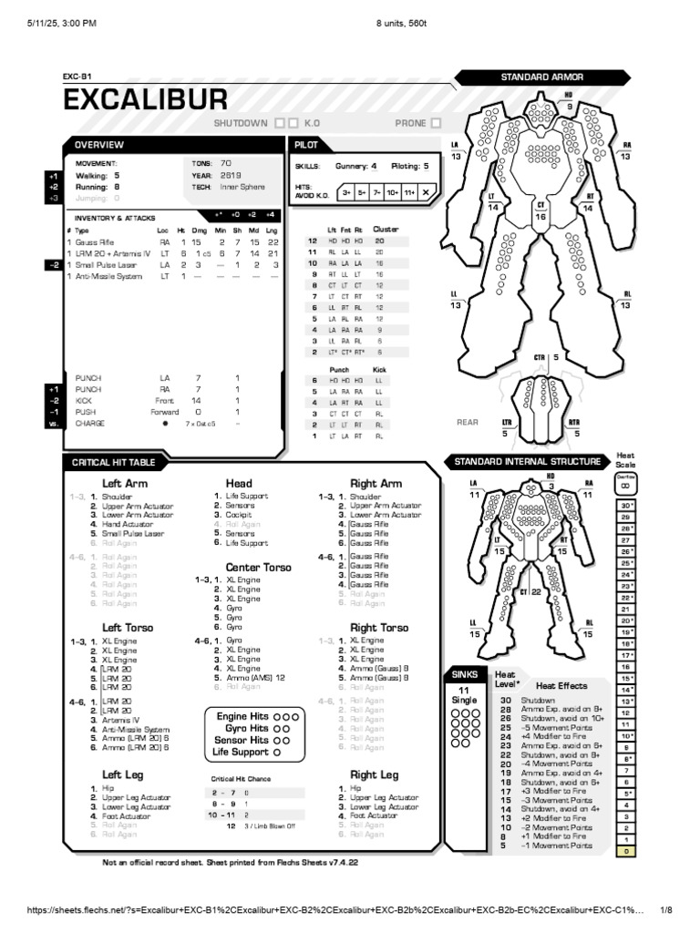 Excalibur Mech Specifications | PDF