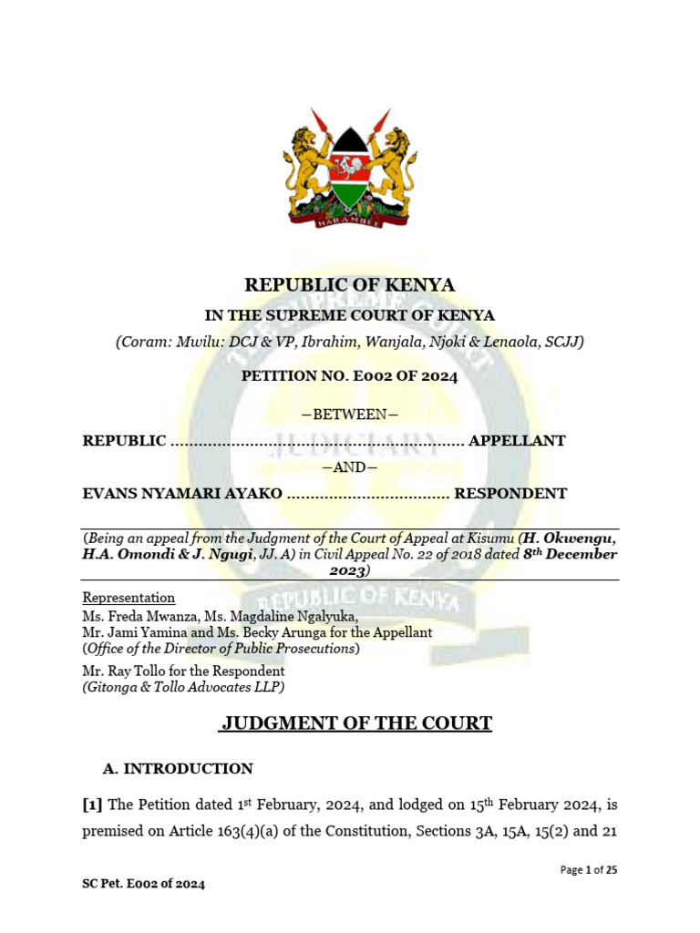 Judgment SC Petition No. E002 of 2024 Republic Vs Evans Nyamari Ayako ...
