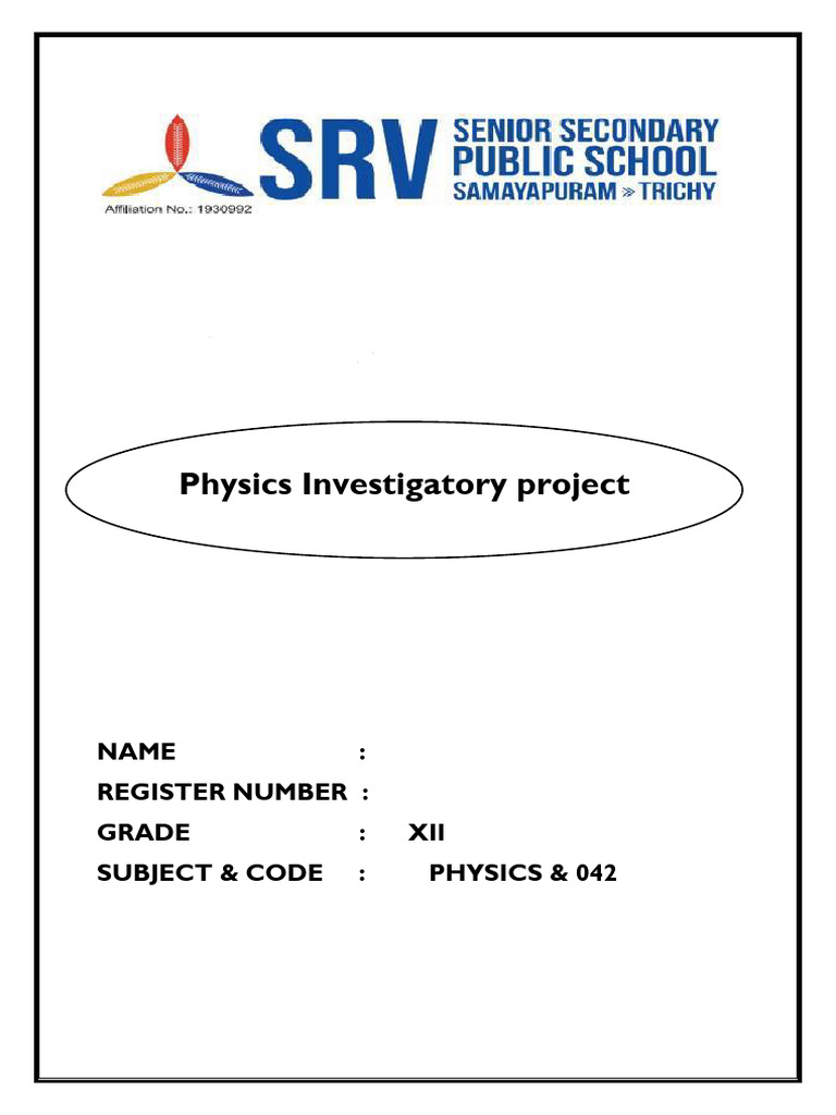 Physics Investigatory Project Front Page | PDF