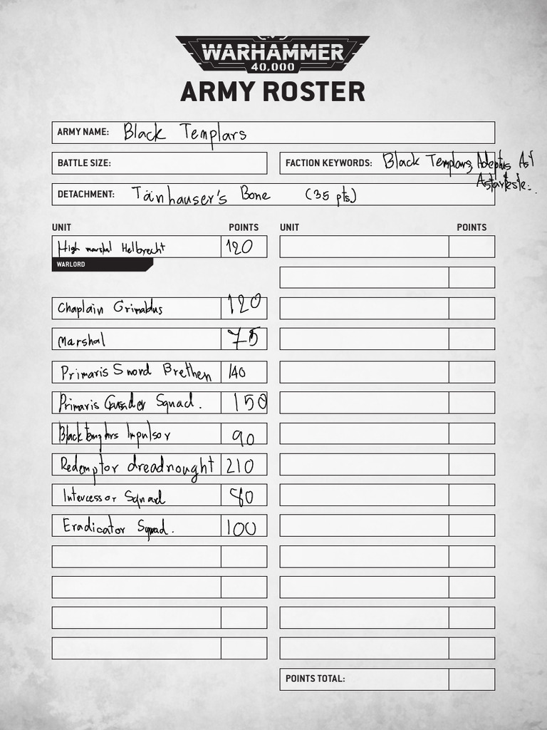 40k10 Army Roster (1) X0yltikn07 Pxfdbuzqpq | PDF