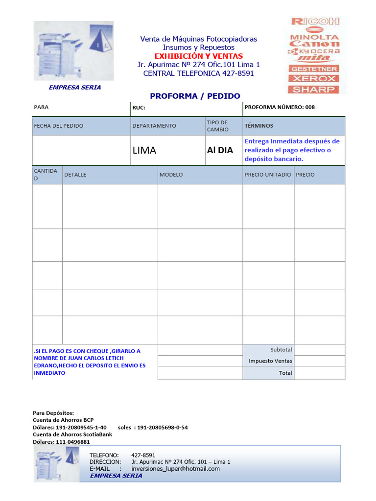 Proforma de Venta: Ricoh MPC 307 | PDF | Equipo de oficina | Informática