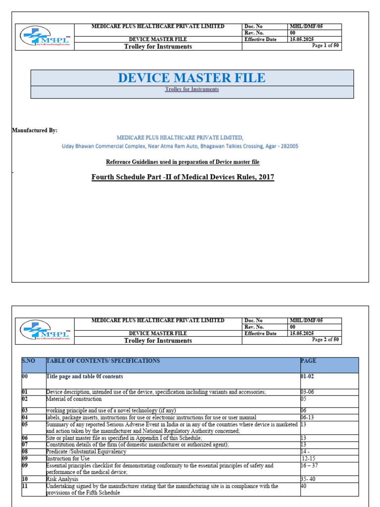Device Master File for Instrument Trolley | PDF | Medical Device ...