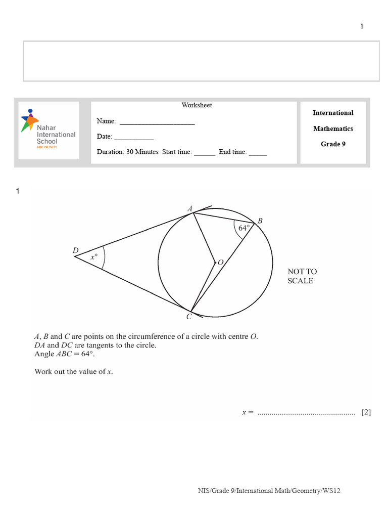 Grade 9 Geometry Worksheet | PDF