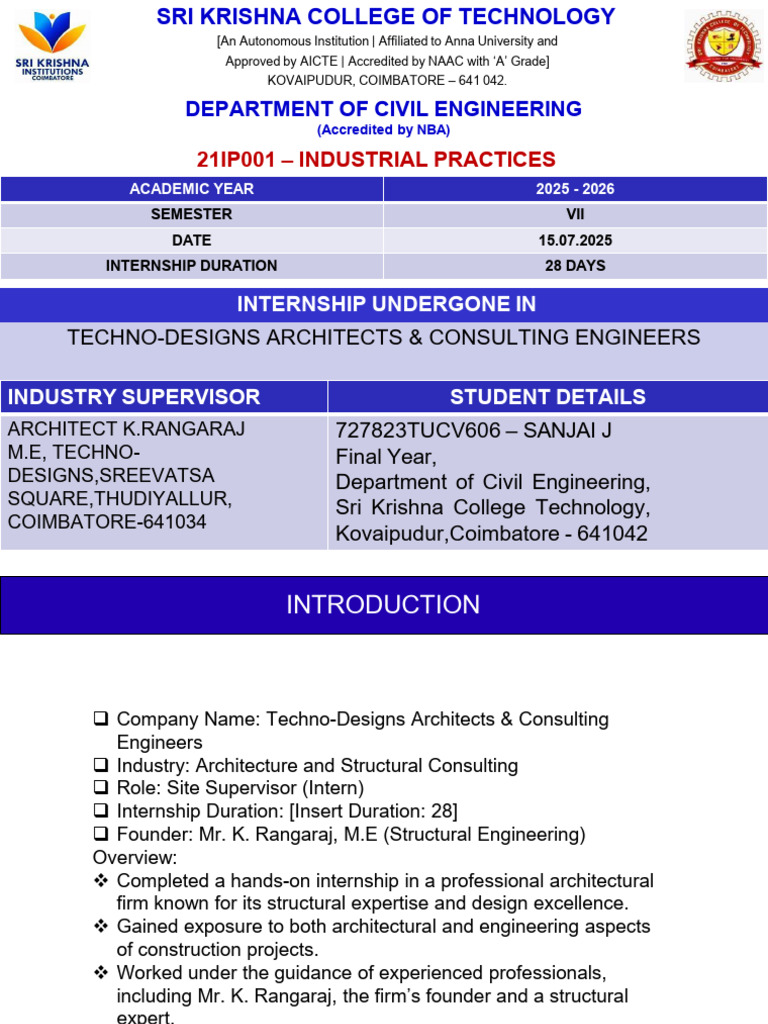 Sanjai J Intern Review | PDF | Concrete | Foundation (Engineering)