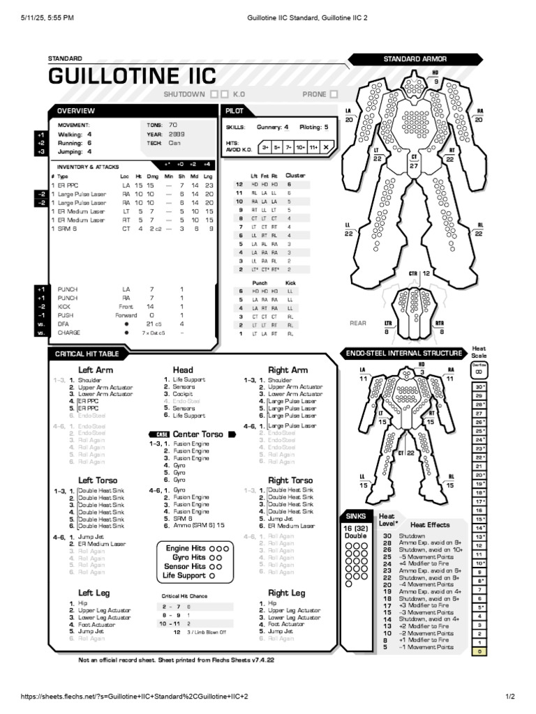 BattleTech Record Sheets (Flechs) : Guillotine IIC | PDF