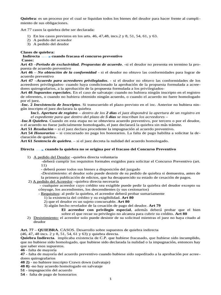 Casos y Tipos de Quiebra en Derecho | PDF | Bancarrota | Sentencia (ley)