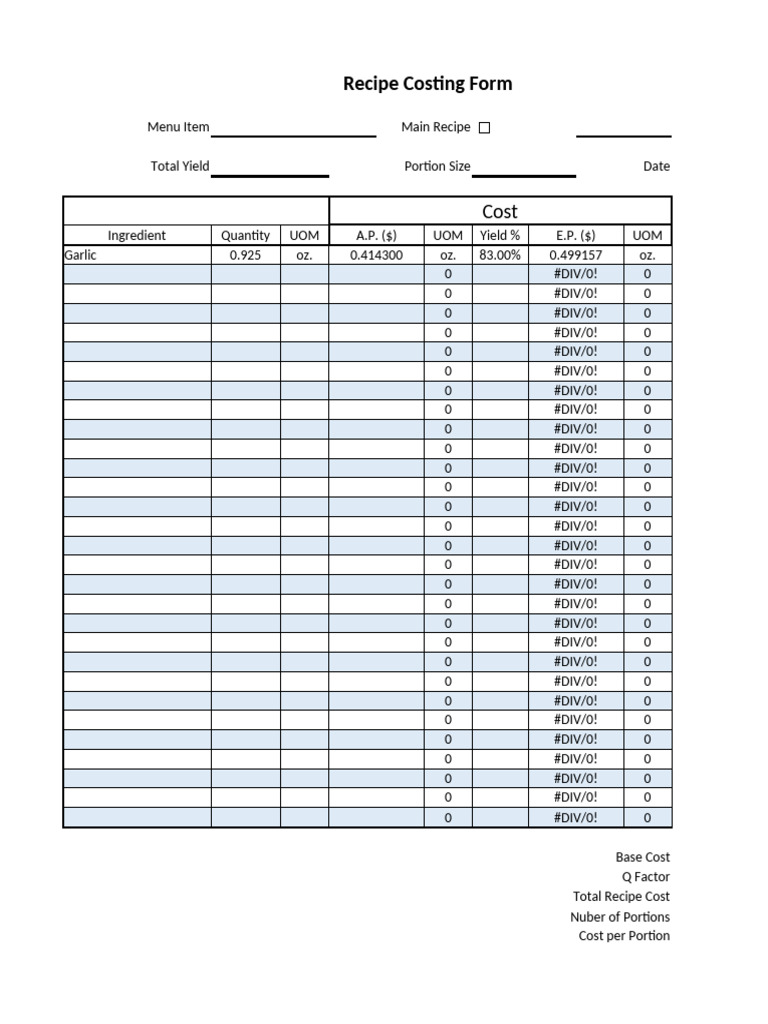 Costing Template FALL 2024 MASTER Plate & Sub AG | PDF | Cuisine | Cooking
