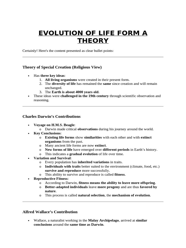 Evolution of Life: Darwin vs. Creationism | PDF