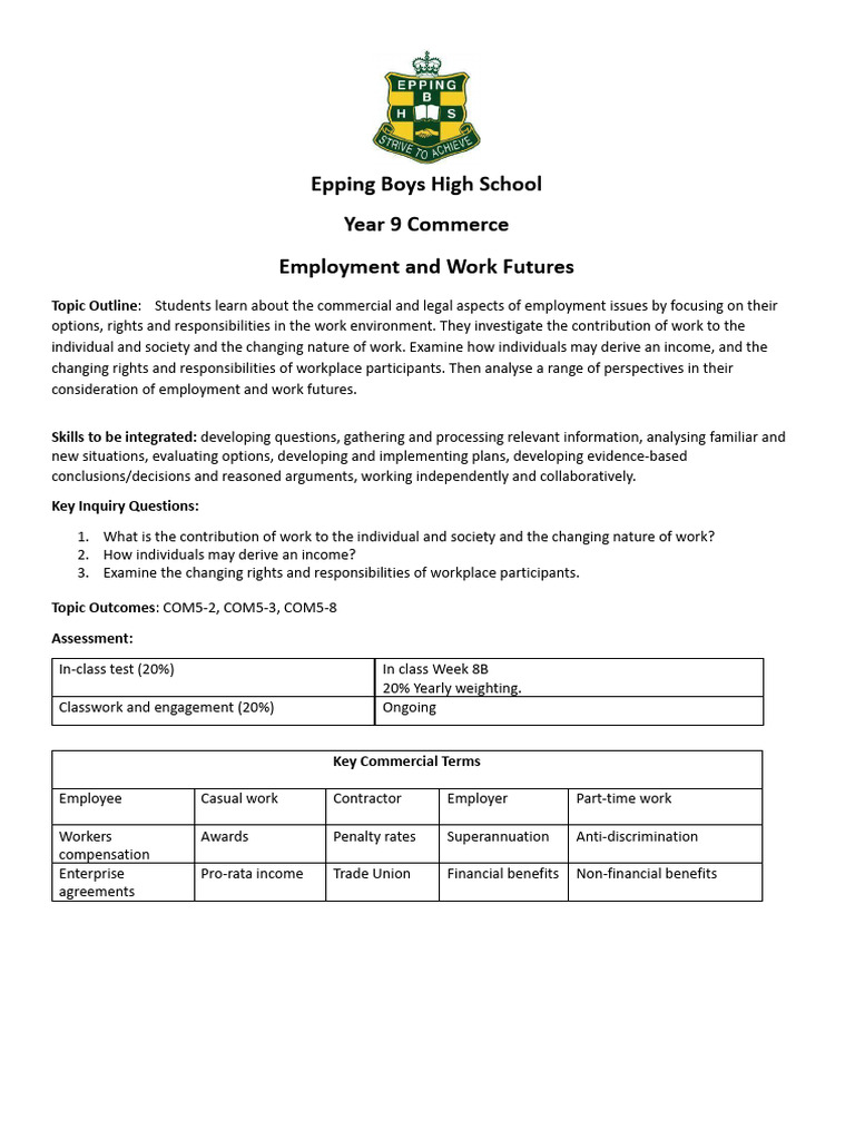 Topic Outline - Employment and Work Futures | PDF