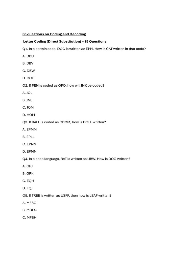 Coding and Decoding Practice Set | PDF