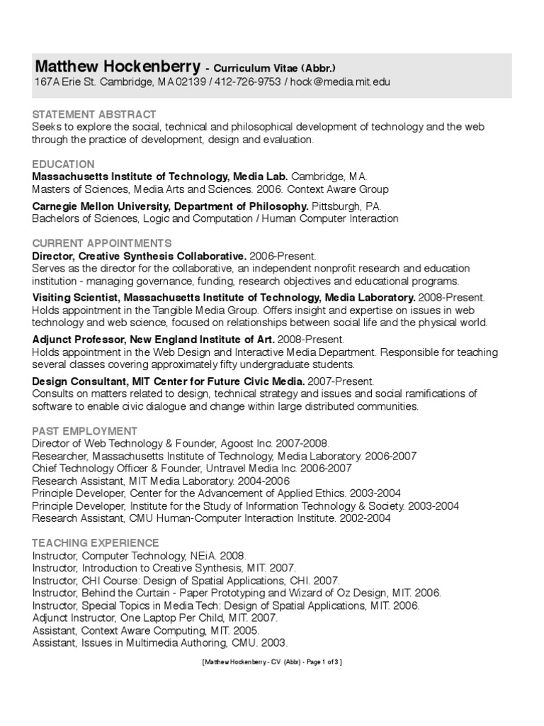 Hock CV | PDF | Massachusetts Institute Of Technology | Carnegie Mellon ...