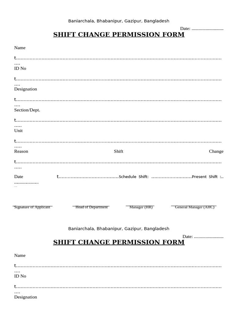 Shift Change Permition Form | PDF