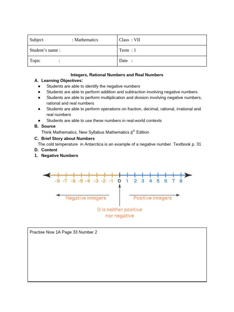 Integers, Rational Numbers and Real Numbers | PDF | Numbers | Rational ...