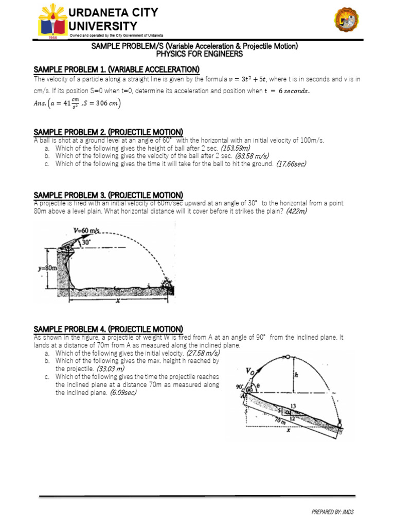 Sample Problemsvariable Acceleration Projectile Motion | PDF