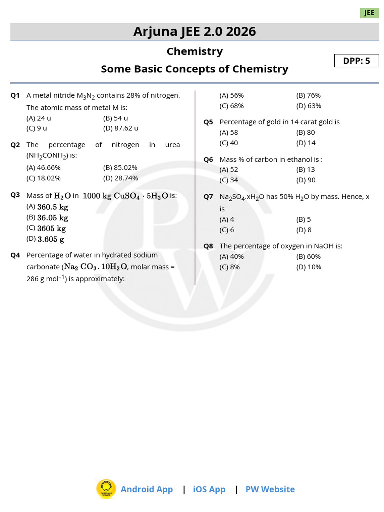 JEE Chemistry Practice Questions 2026 | PDF