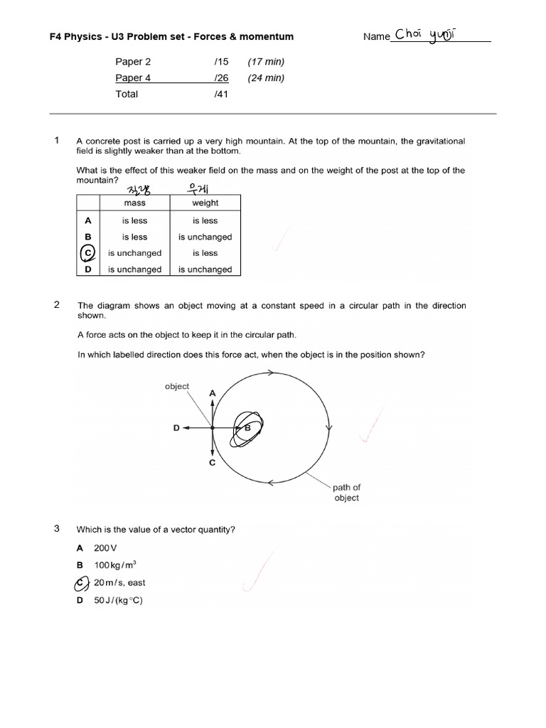 F4 Physics Forces & Momentum Problem Set | PDF