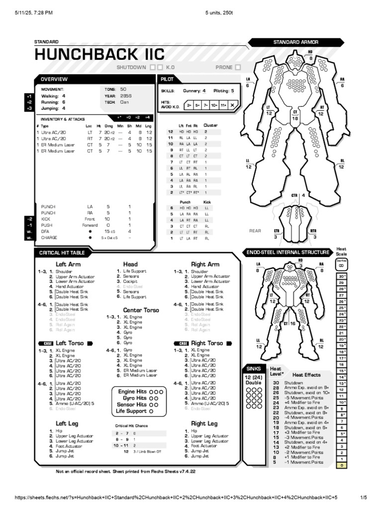 Hunchback IIC Mech Specifications | PDF