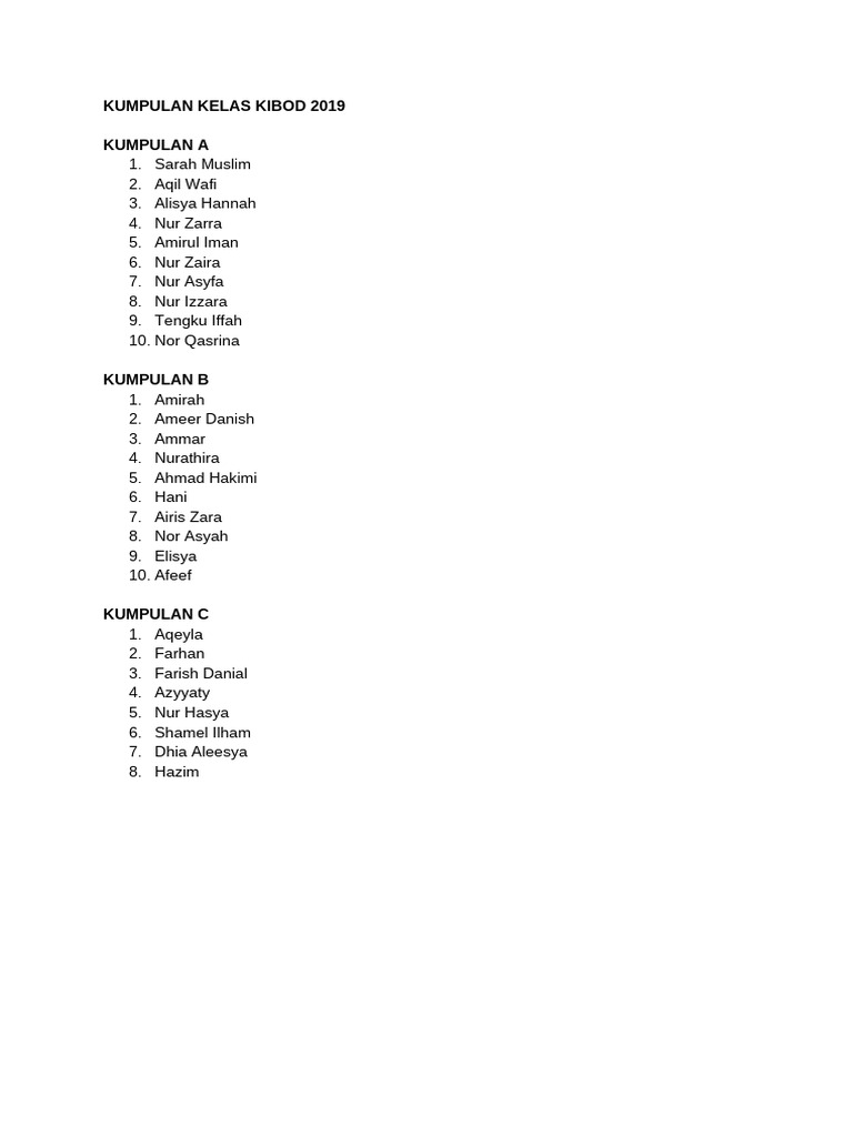 Senarai Kumpulan Kelas Kibod | PDF