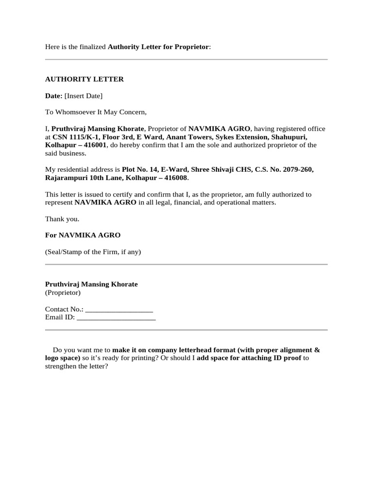 Authority Letter 2 | PDF