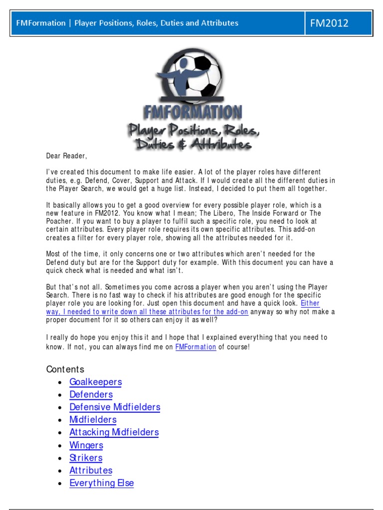 FMF Players Positions, Duties and Roles | PDF | Defender (Association ...