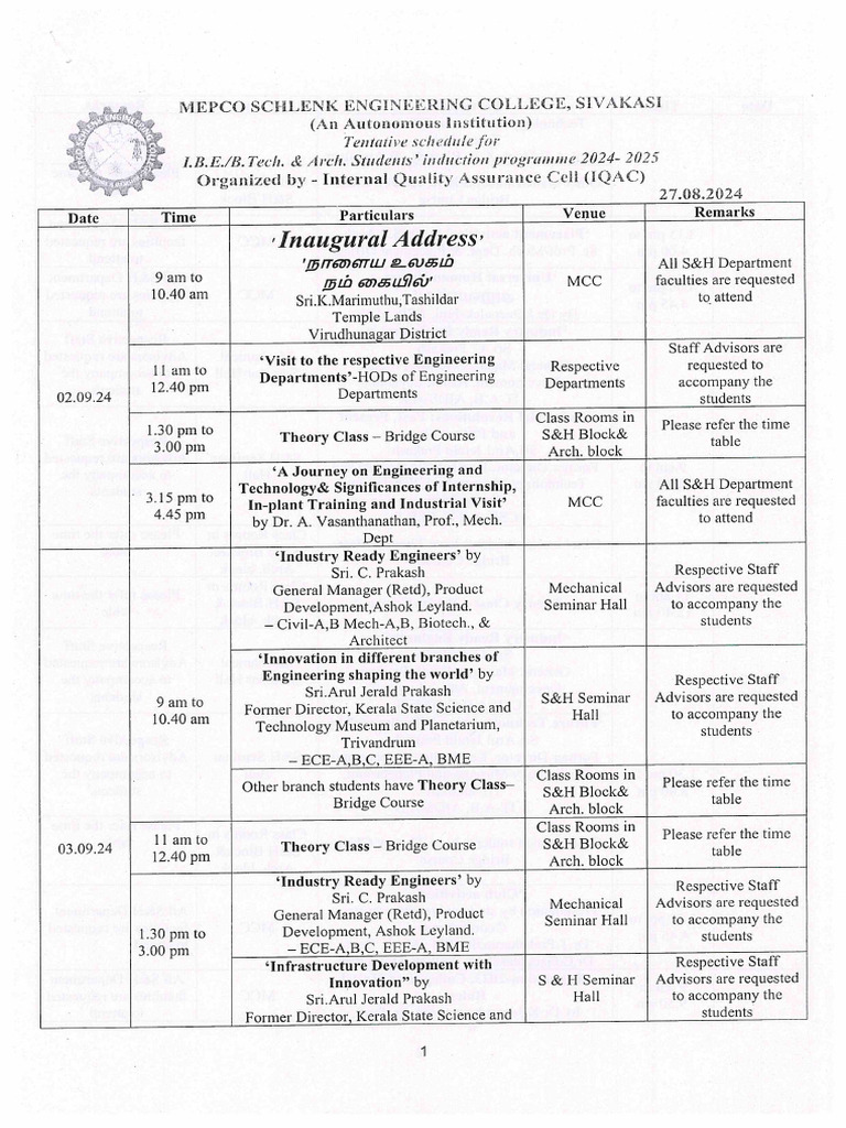 Students Induction Program 2024-25 | PDF