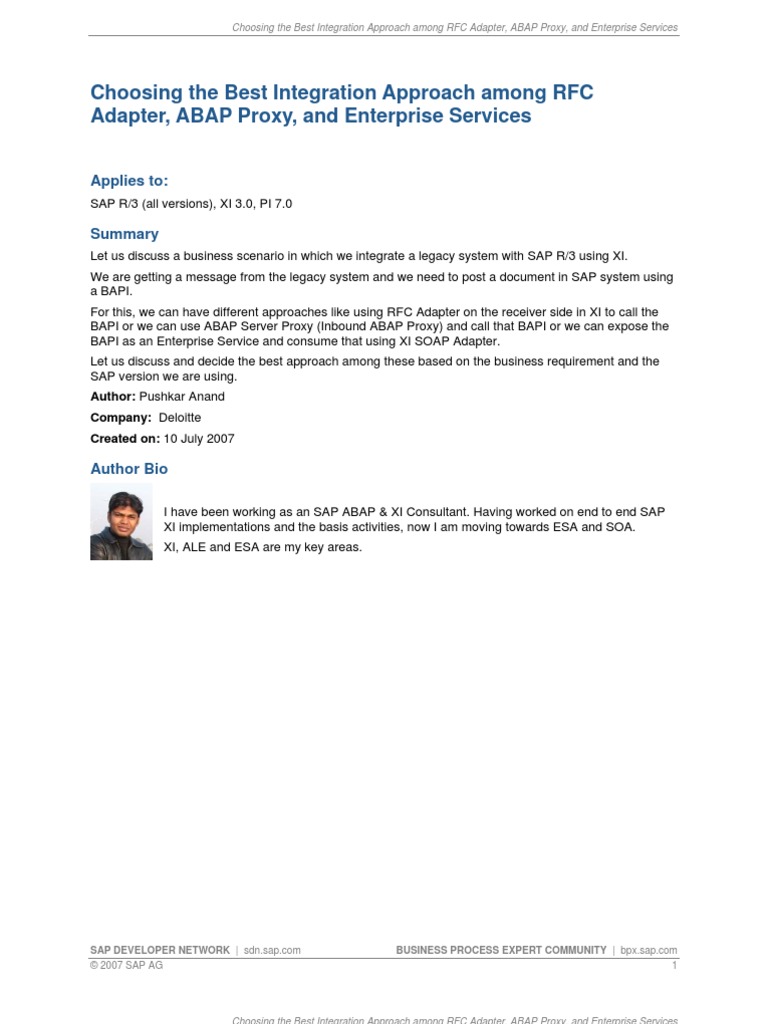 Choosing The Best Integration Approach Among RFC Adapter, ABAP Proxy ...
