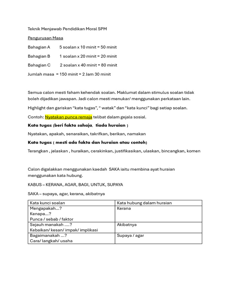 Teknik Menjawab Moral SPM Efektif | PDF