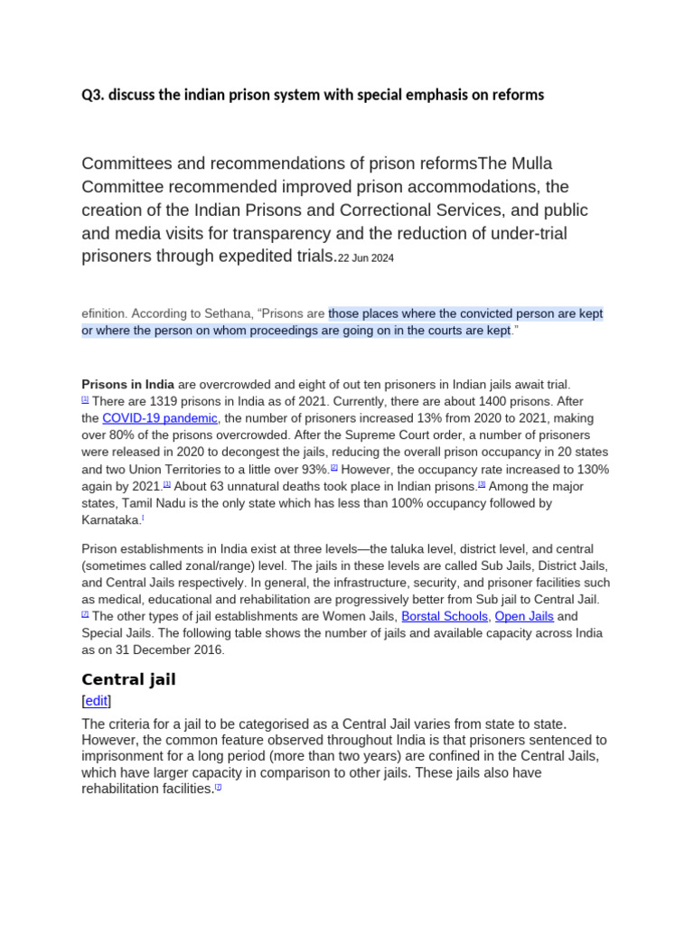 Indian Prison System Reforms Overview | PDF | Prison | Public Law