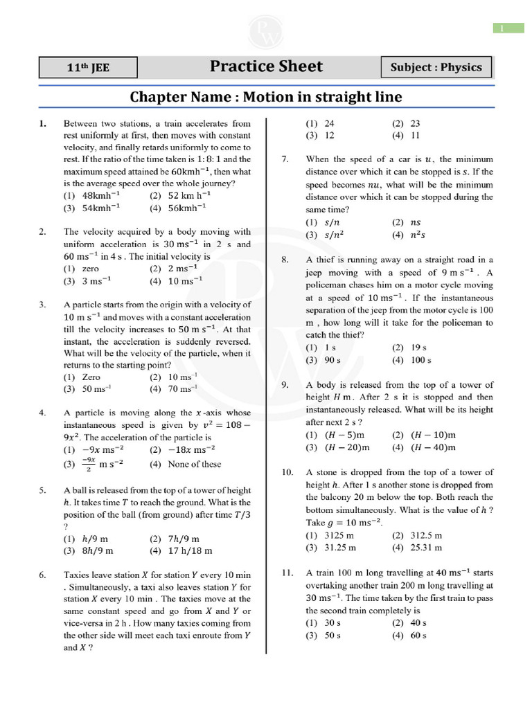 685d40a6f08f05ca4cdface7 - ## - Motion in A Straight Line Practice ...