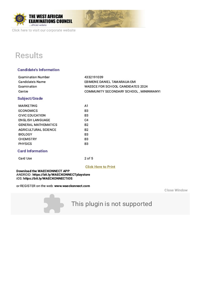 Waecdirect Online - Results | PDF