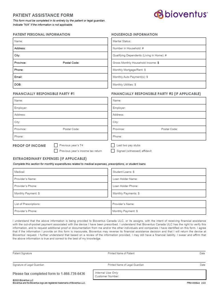 Bioventus Patient Assistance Form | PDF | Expense | Loans