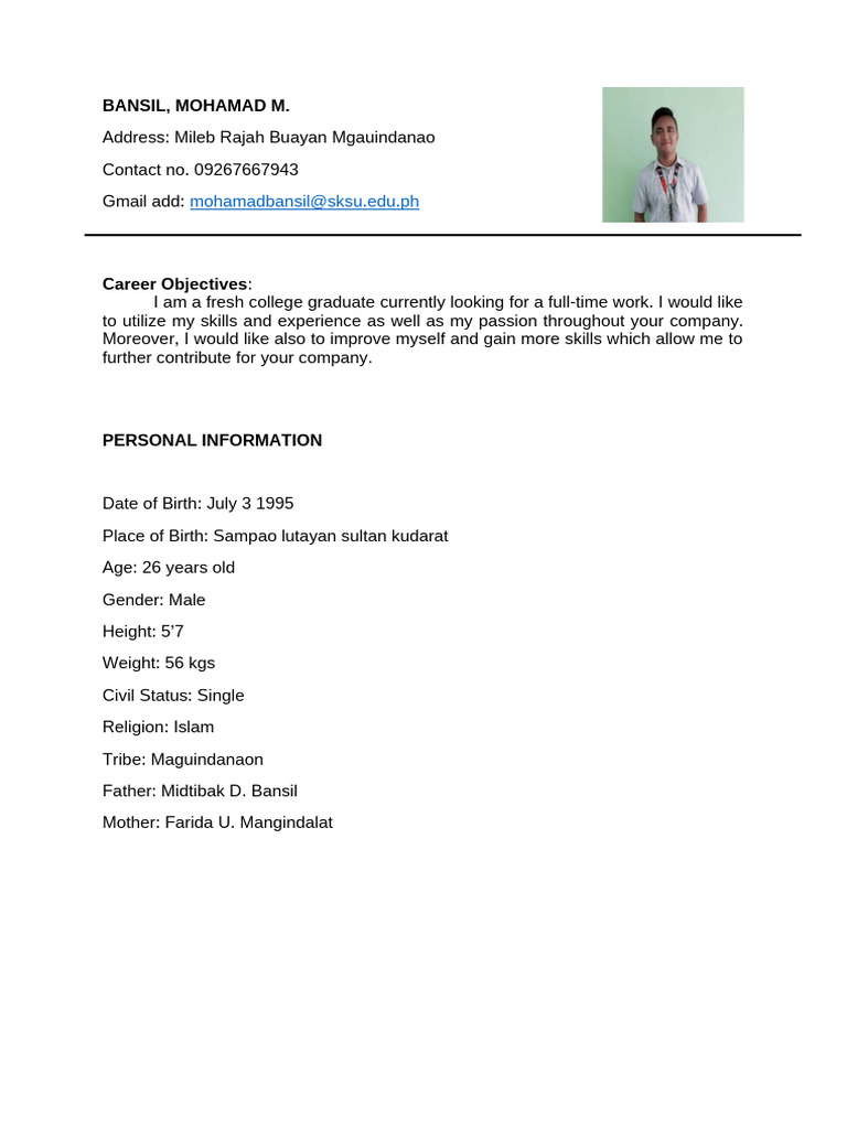 Bansil, Mohamad M. (Resume) | PDF