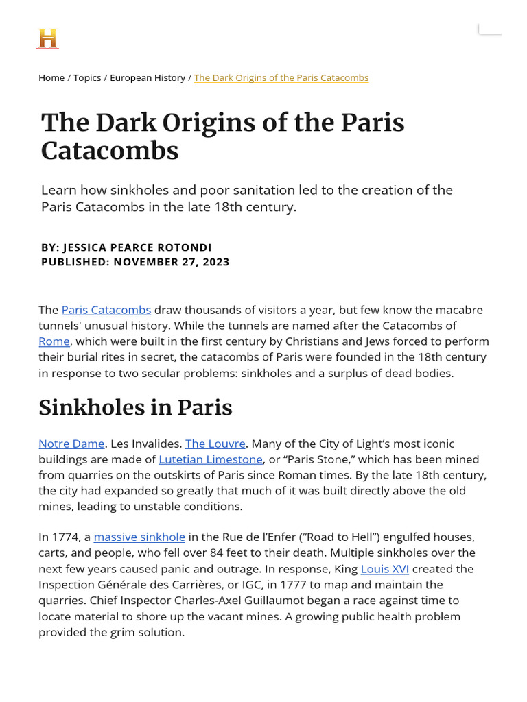 The Dark Origins of the Paris Catacombs _ HISTORY | PDF | Cemetery