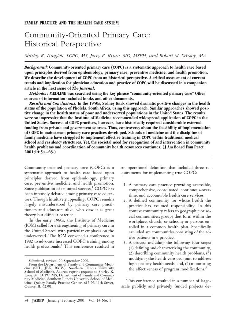 COPC Historical Perspective | PDF | Family Medicine | Community