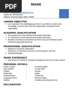 10th Pass Resume Format | PDF