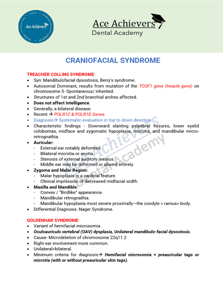 Overview of Common Craniofacial Syndromes | PDF | Diseases And ...