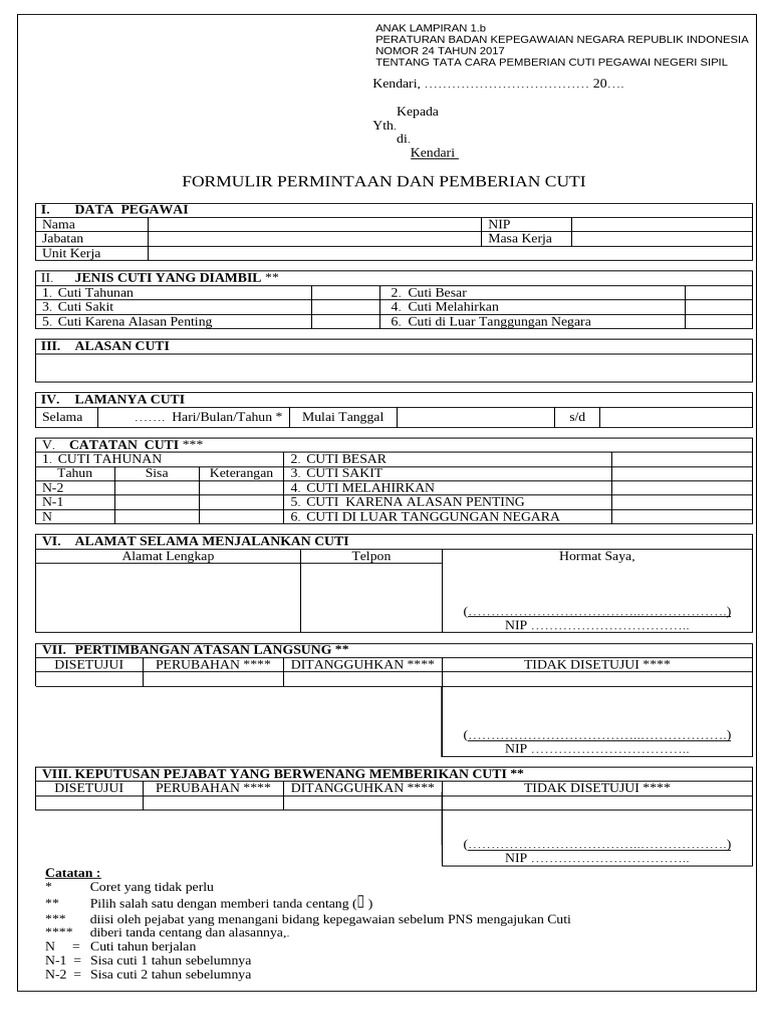 Tata Cara Cuti PNS Berdasarkan Perka BKN 24/2017 | PDF