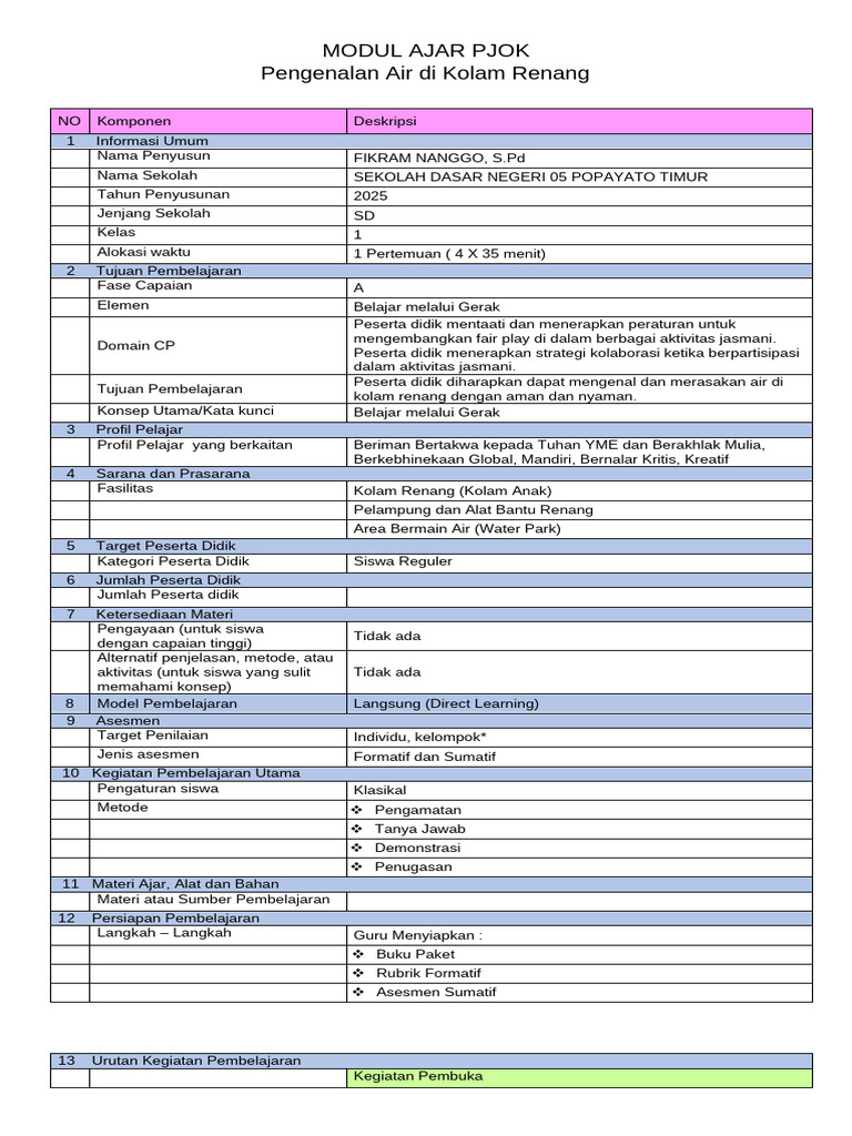 Ma Pjok Kelas 1 | PDF