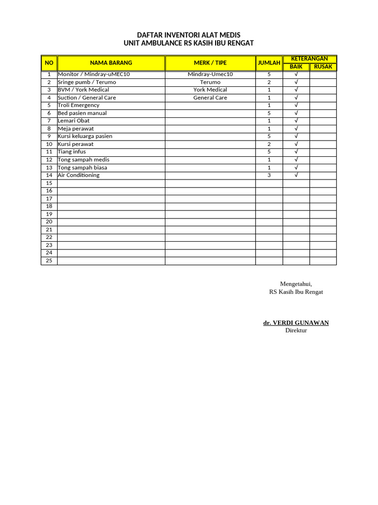 Inventaris Alat Medis dan Non-Medis RS Rengat | PDF