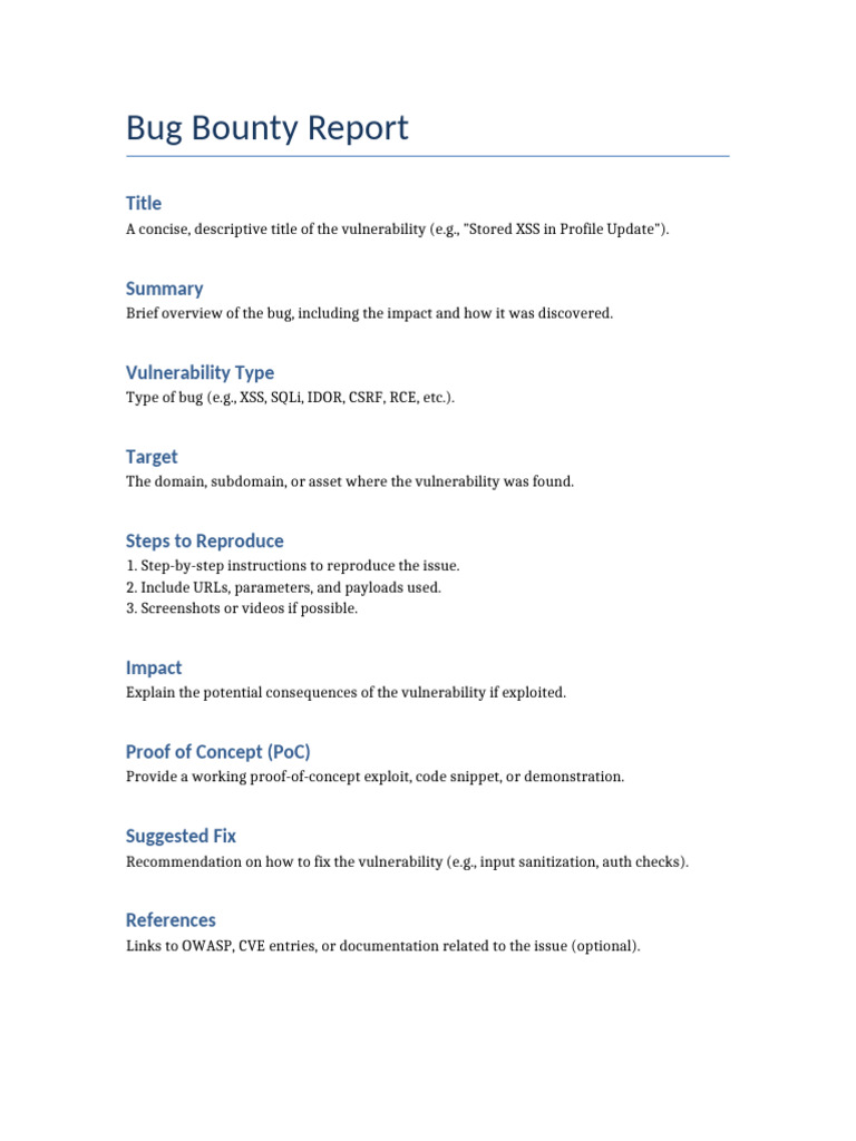 Bug Bounty Report Template Guide | PDF