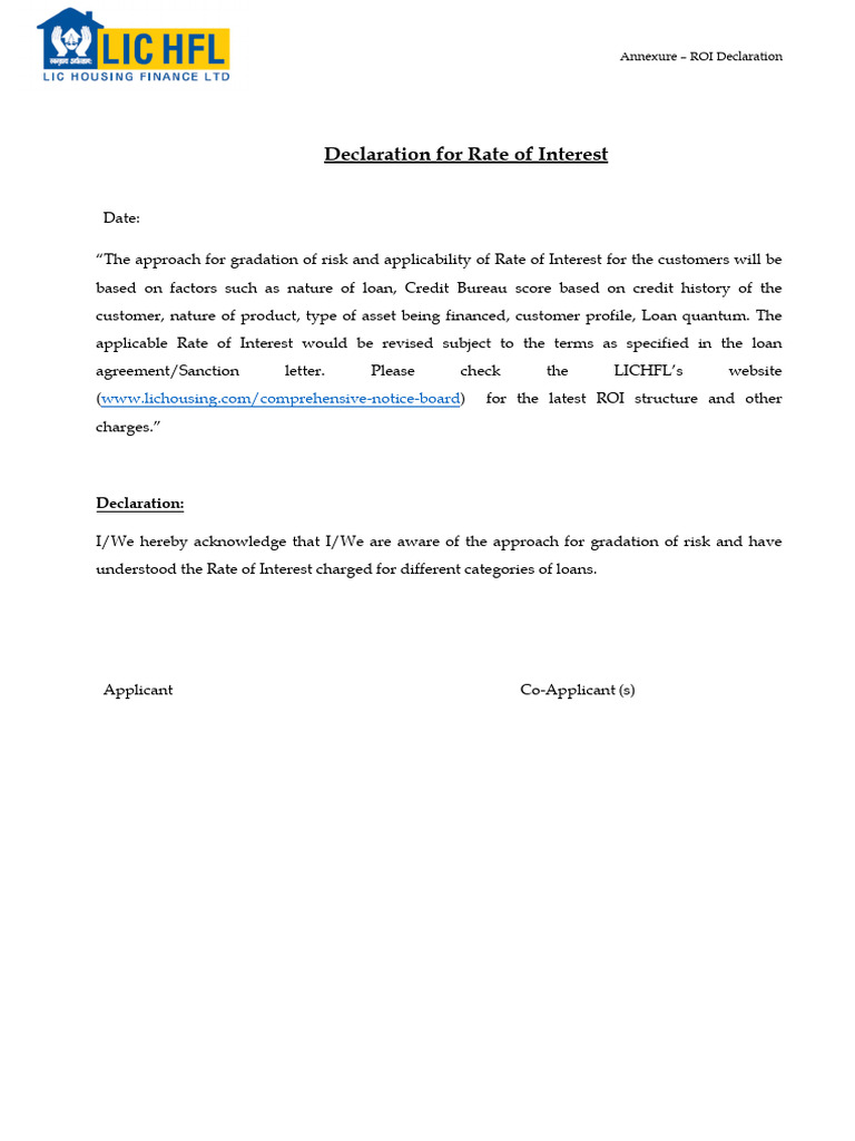 Annexure - Declaration For Rate of Interest | PDF