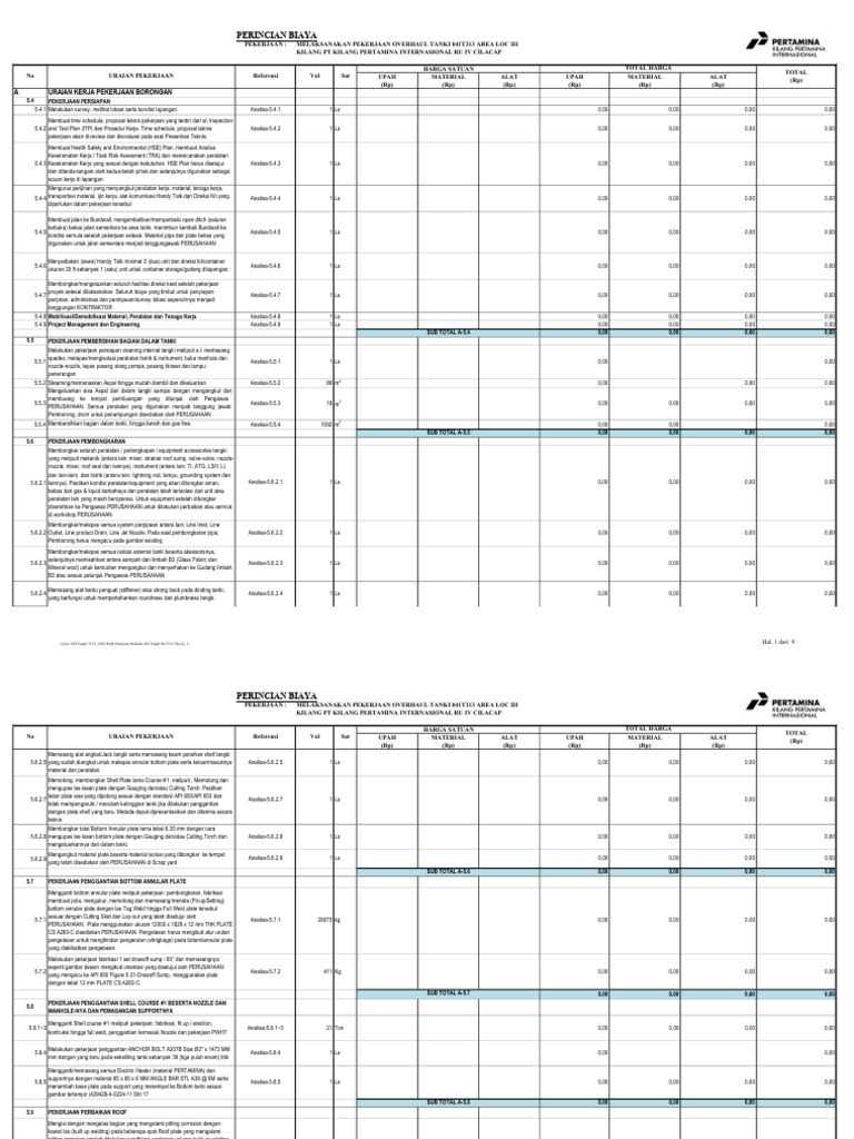 Rincian Biaya Overhaul Tanki 041T313 | PDF