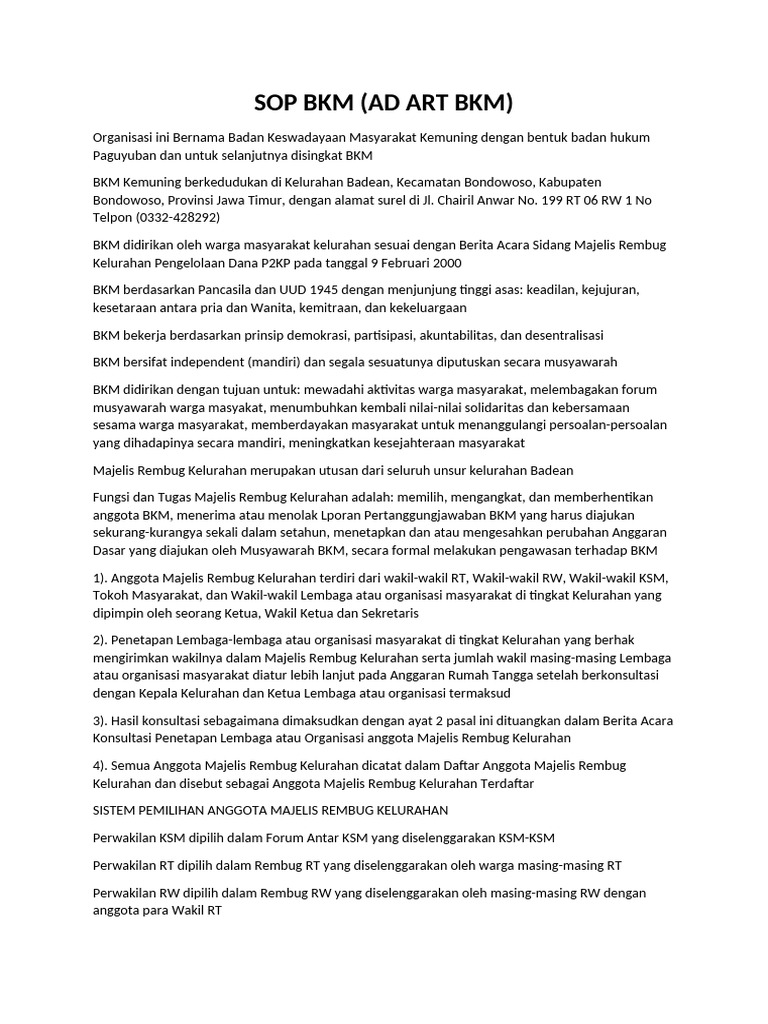 SOP BKM Kemuning: Struktur dan Fungsi | PDF