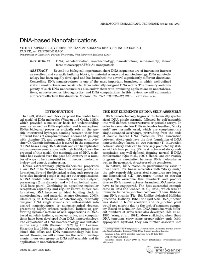 Microscopy Res Technique - 2007 - He - DNA Based Nanofabrications | PDF ...