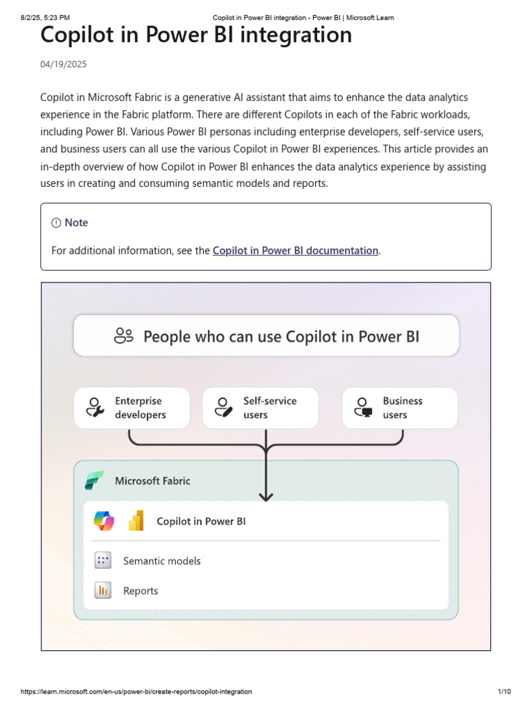 Copilot in Power BI Integration - Power BI - Microsoft Learn | PDF ...