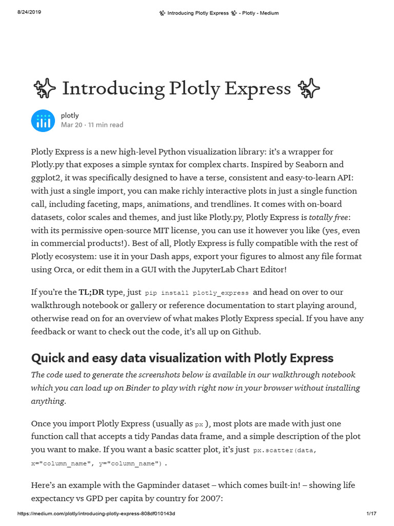 Introducing Plotly Express - Plotly - Medium | PDF | Scatter Plot ...