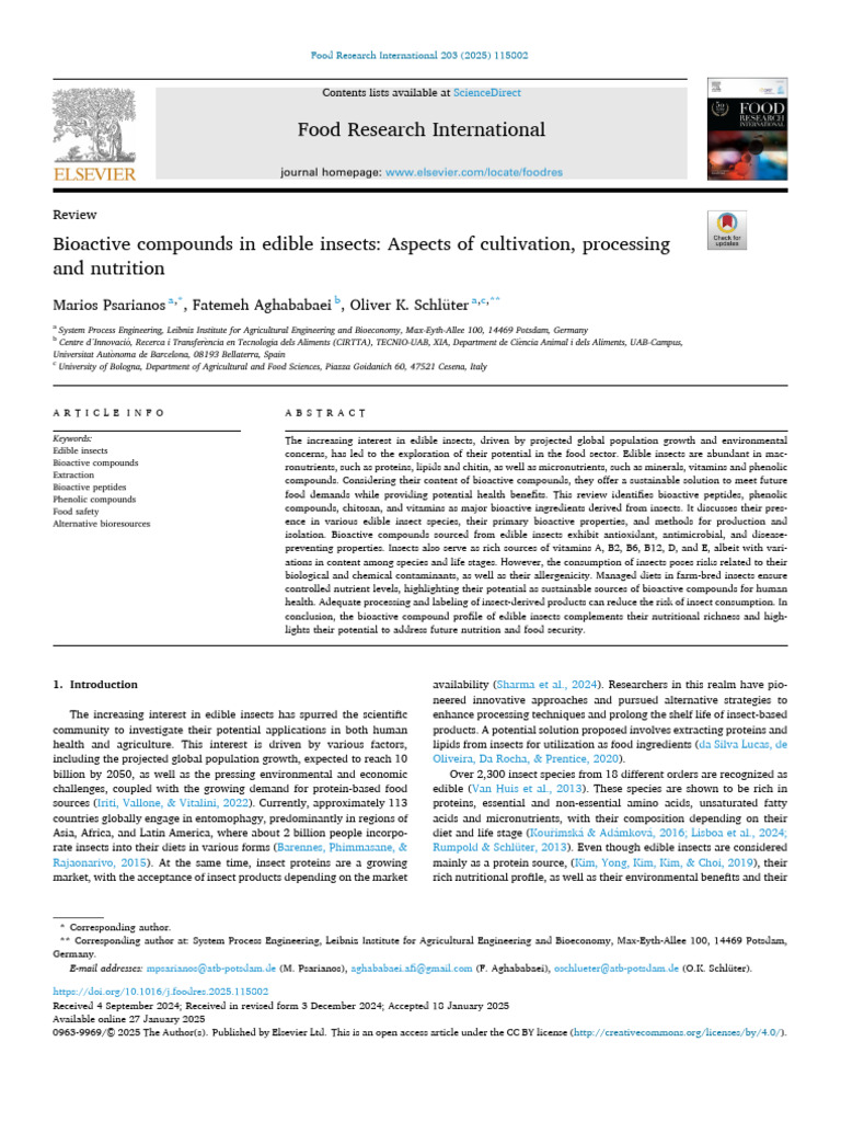 Bioactive Compounds in Edible Insects Aspects of Cult - 2025 - Food ...