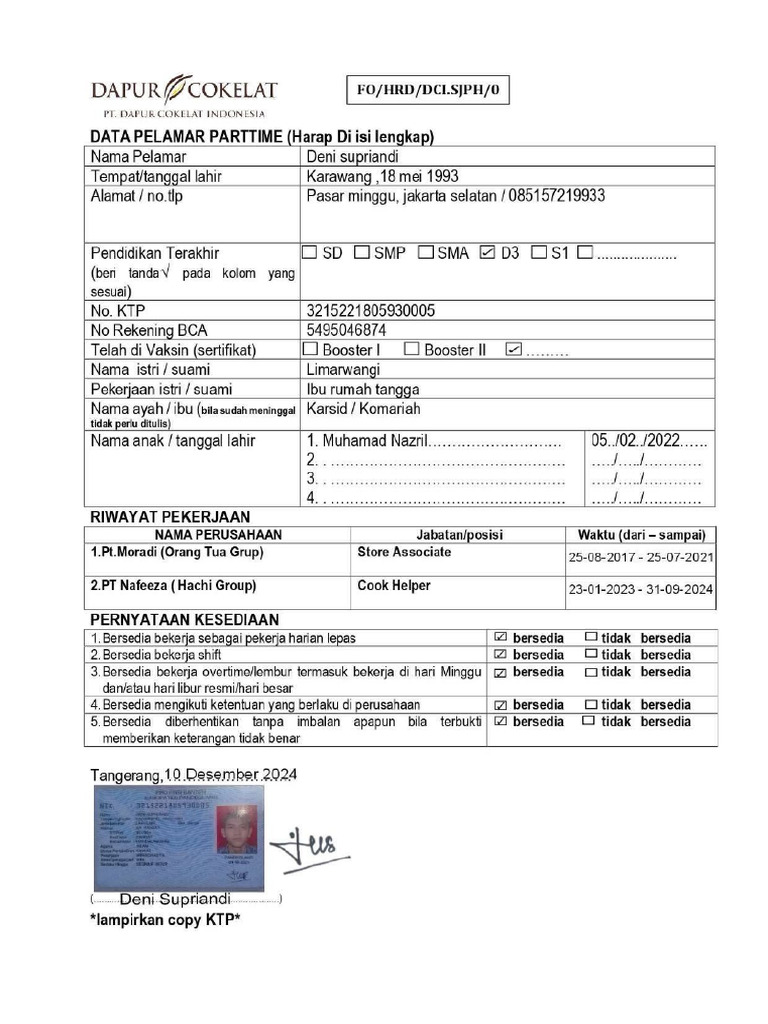 Data Pelamar Part Time. | PDF