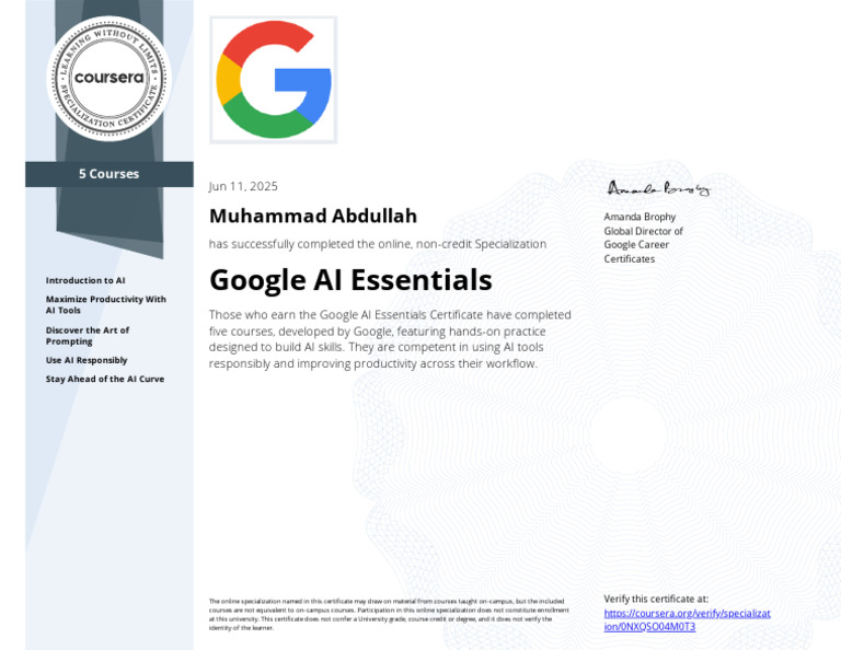 Google AI Essentials Certificate Completion | PDF